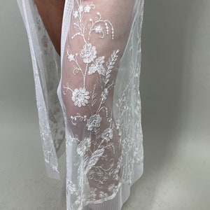 Gorgeous White Mesh Robe / Cover up / Duster With Embroidered Flowers ...