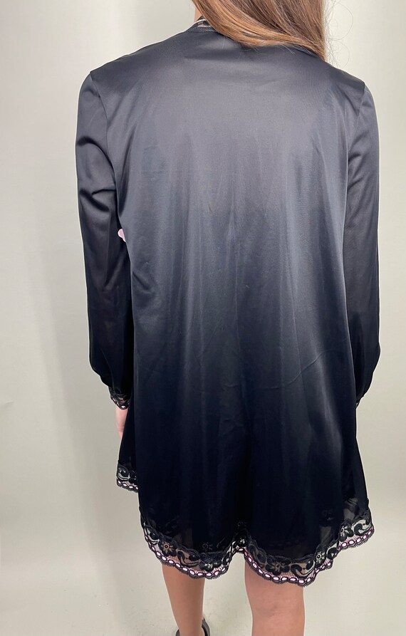 Two piece vintage black mini night gown & robe set tr… - Gem