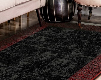 Red Black Area Rug - Etsy