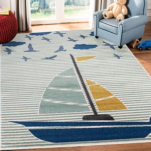 Sailboat Rug Sail Boat Navy Nautical Coastal Sailing Nursery - Etsy