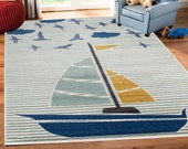 Sailboat Rug Sail Boat Navy Nautical Coastal Sailing Nursery - Etsy