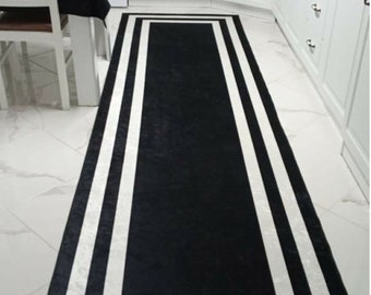 Black White Runner Rug - Etsy