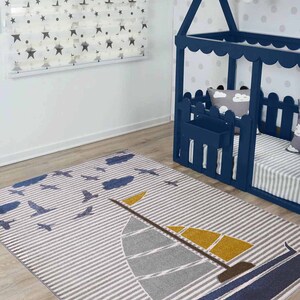 Sailboat Rug Sail Boat Navy Nautical Coastal Sailing Nursery - Etsy