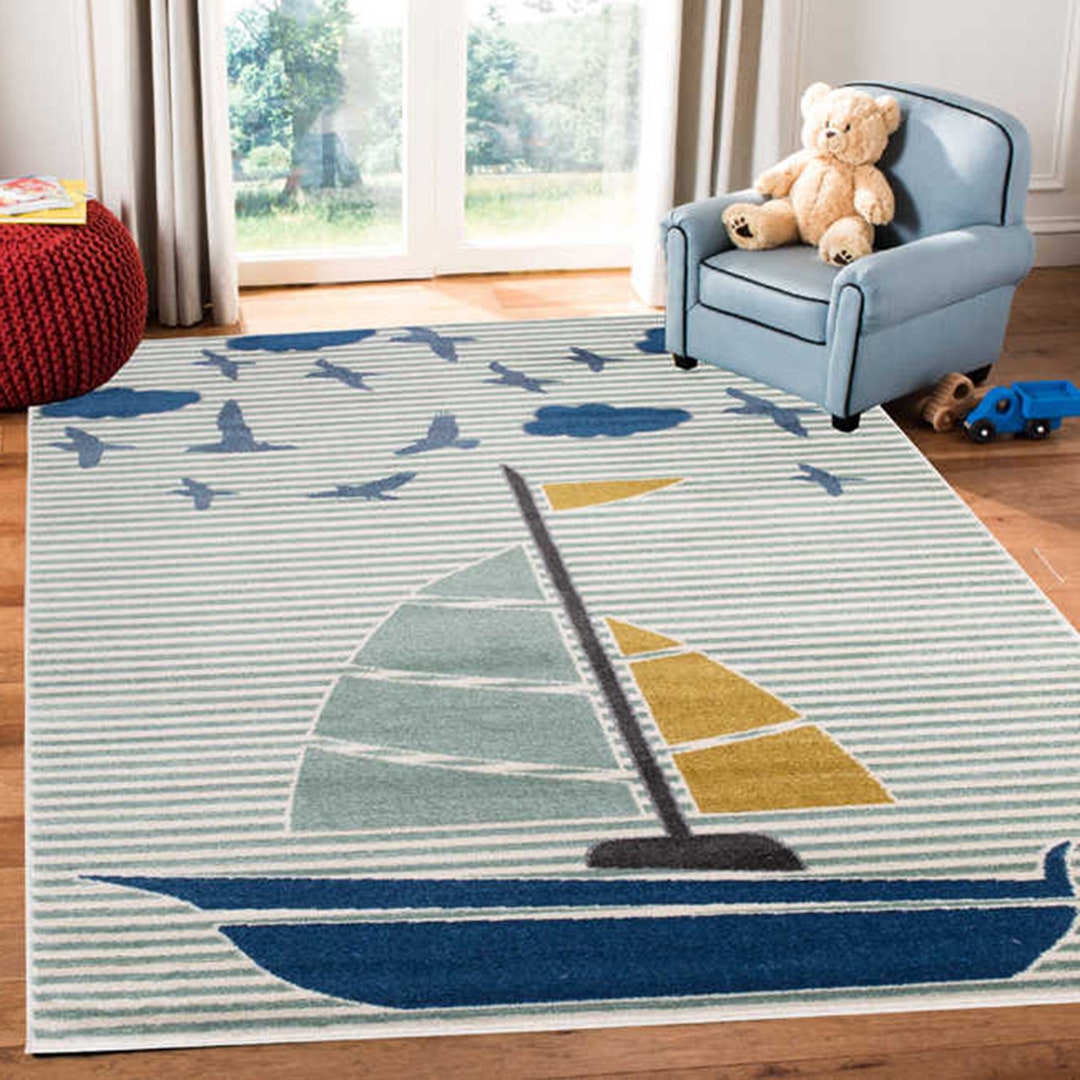 Sailboat Rug Sail Boat Navy Nautical Coastal Sailing Nursery - Etsy