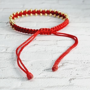 Gold Filled Beads and Protective Red String Bracelet- Adjustable to Fit ...