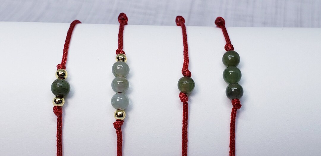 Small Jade Beads | Red String Good Luck Bracelet | Adjustable - Fits ...