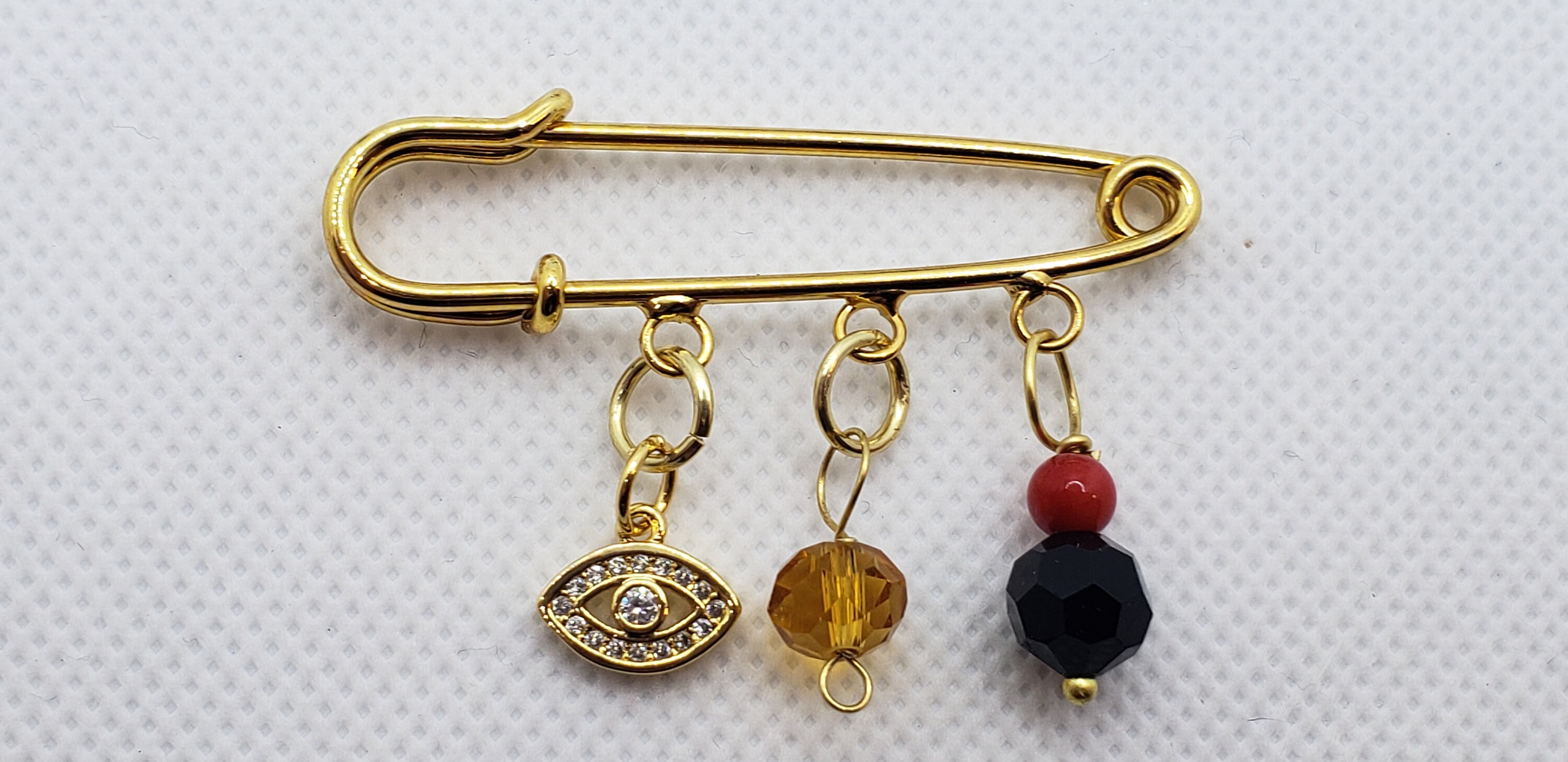 Safety Pin Brooch Evil Eye & Azabache Plus Birthstone - Etsy