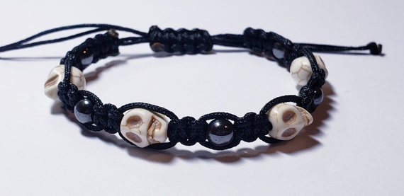 Skeleton Skull Woven Bracelet Unisex Men s Women s 5 Colors Available Adjustable Fits Most Halloween Macrame Knotted Hematite Etsy
