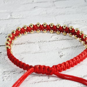 Gold Filled Beads and Protective Red String Bracelet- Adjustable to Fit ...