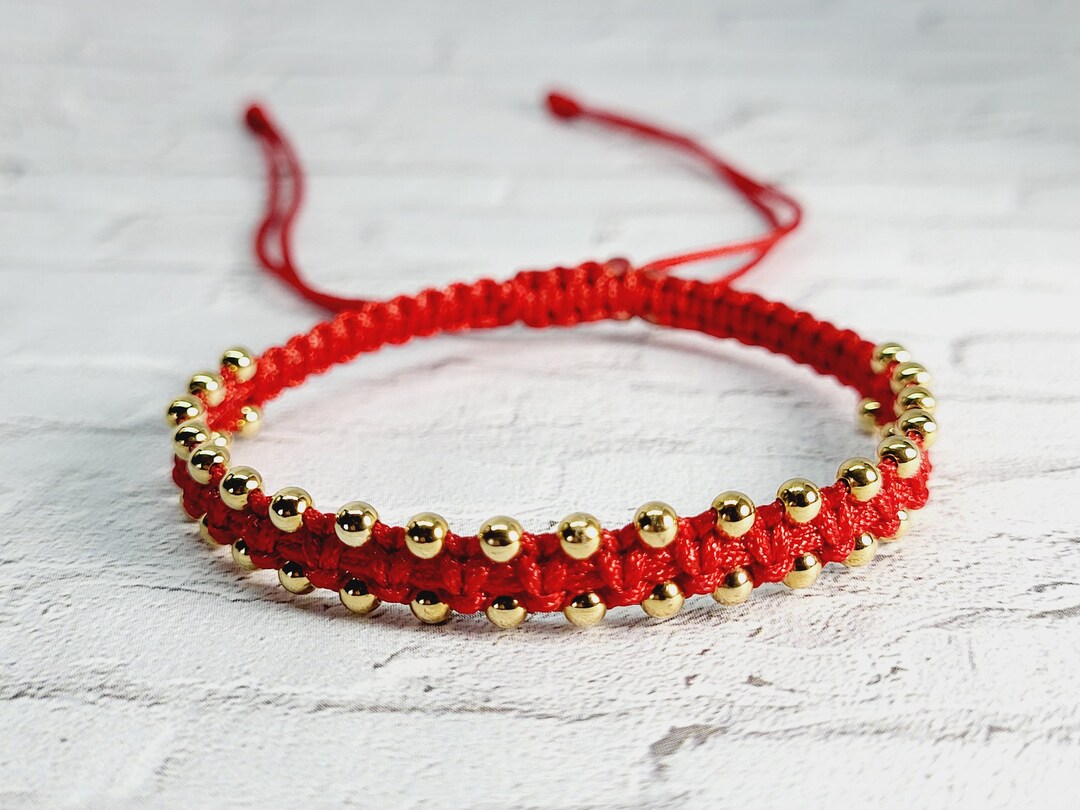 Gold Filled Beads and Protective Red String Bracelet- Adjustable to Fit ...