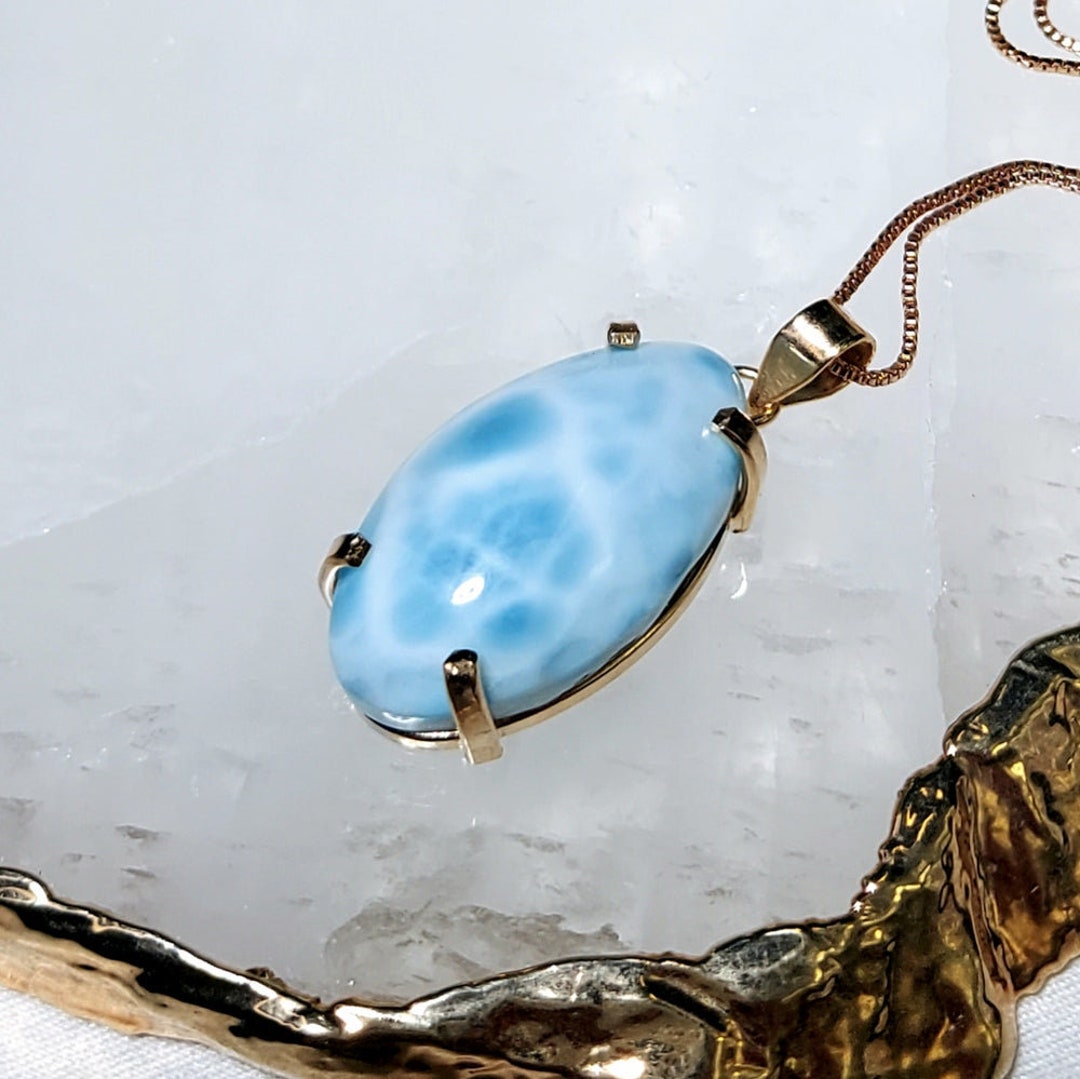AAA High Quality Pendant Larimar Oval Gold - Etsy