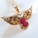 18k Gold Owl Pendant With Ruby - Natural Ruby Jewelry - Owl Necklace ...