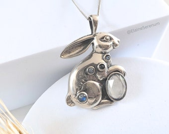 925 Sterling Silver Bunny Pendant - Natural Moonstone Jewelry - Gift ...