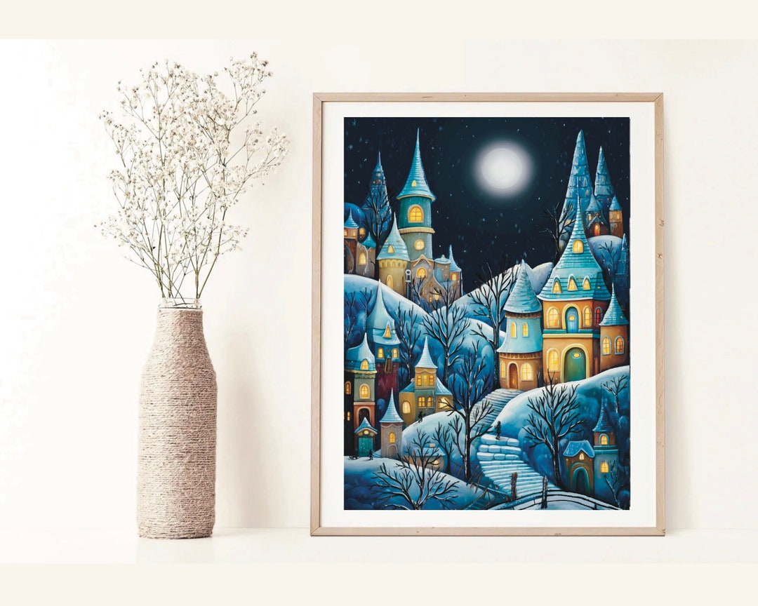 Winter City Canvas Art City Fantasy Art Christmas City Canvas Art ...