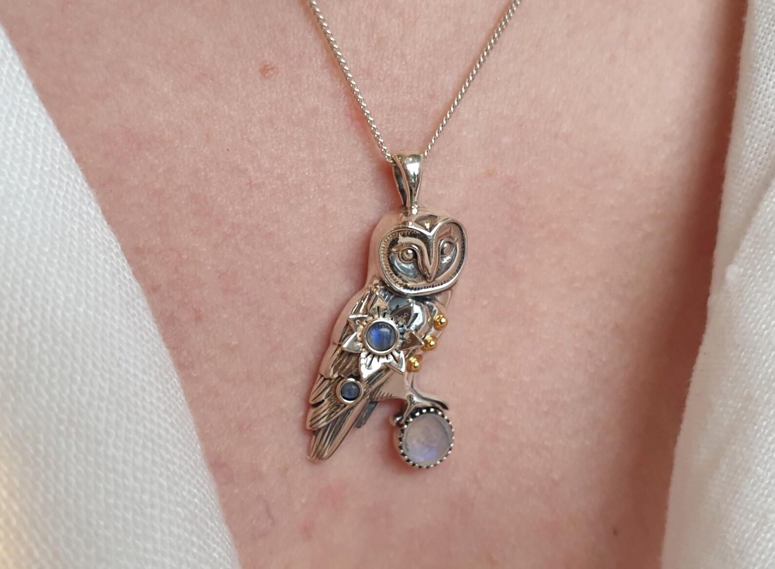 925 Sterling Silver Owl Pendant - Natural Moonstone Jewelry - Gift for ...