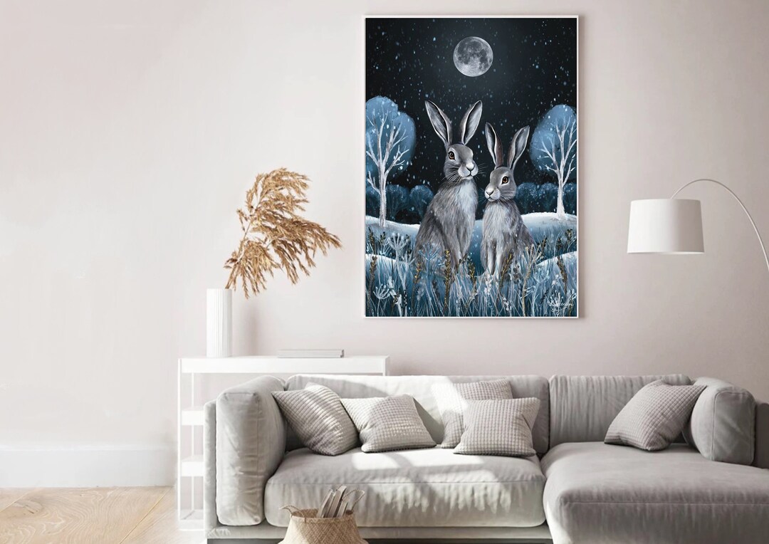 A3 Midnight Hare Couple Art Print - Bunny Art Print - Whimsical Art ...