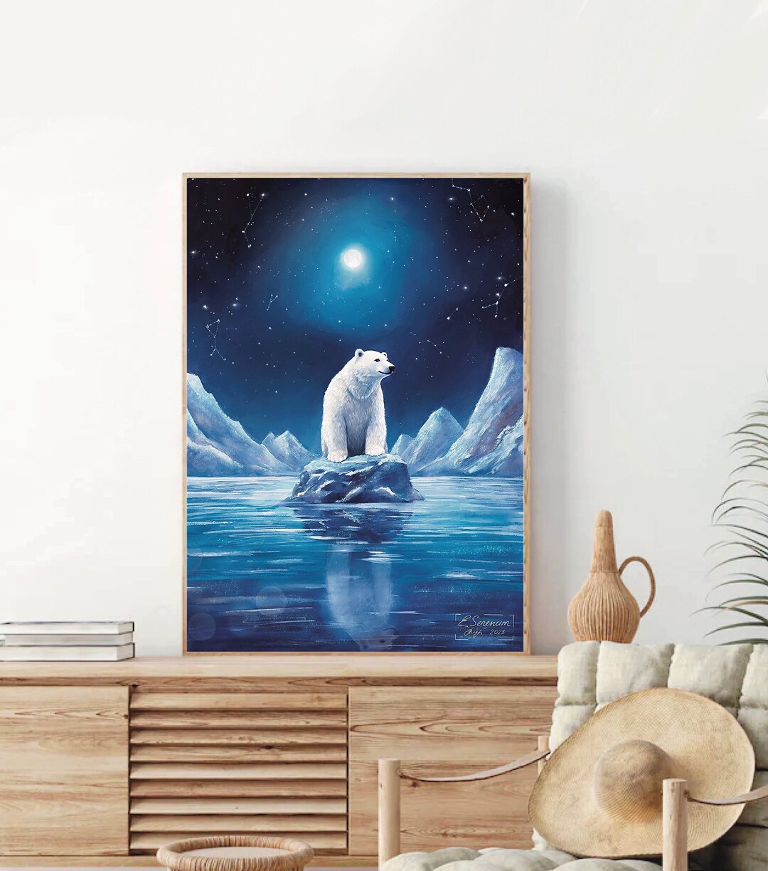 A3 Large Bear Art Print | Polar Bear on Iceberg | Blue Night Art Print ...
