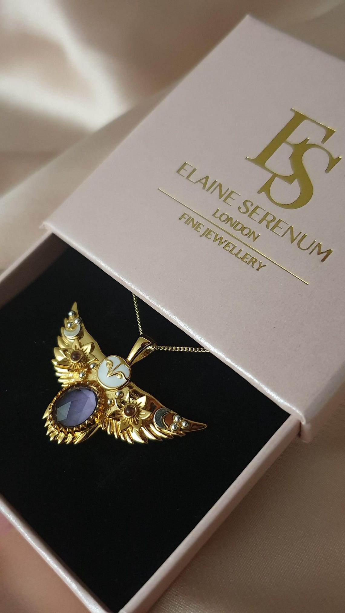 18k Gold Owl Pendant With Amethyst - Natural Amethyst Jewelry -owl ...