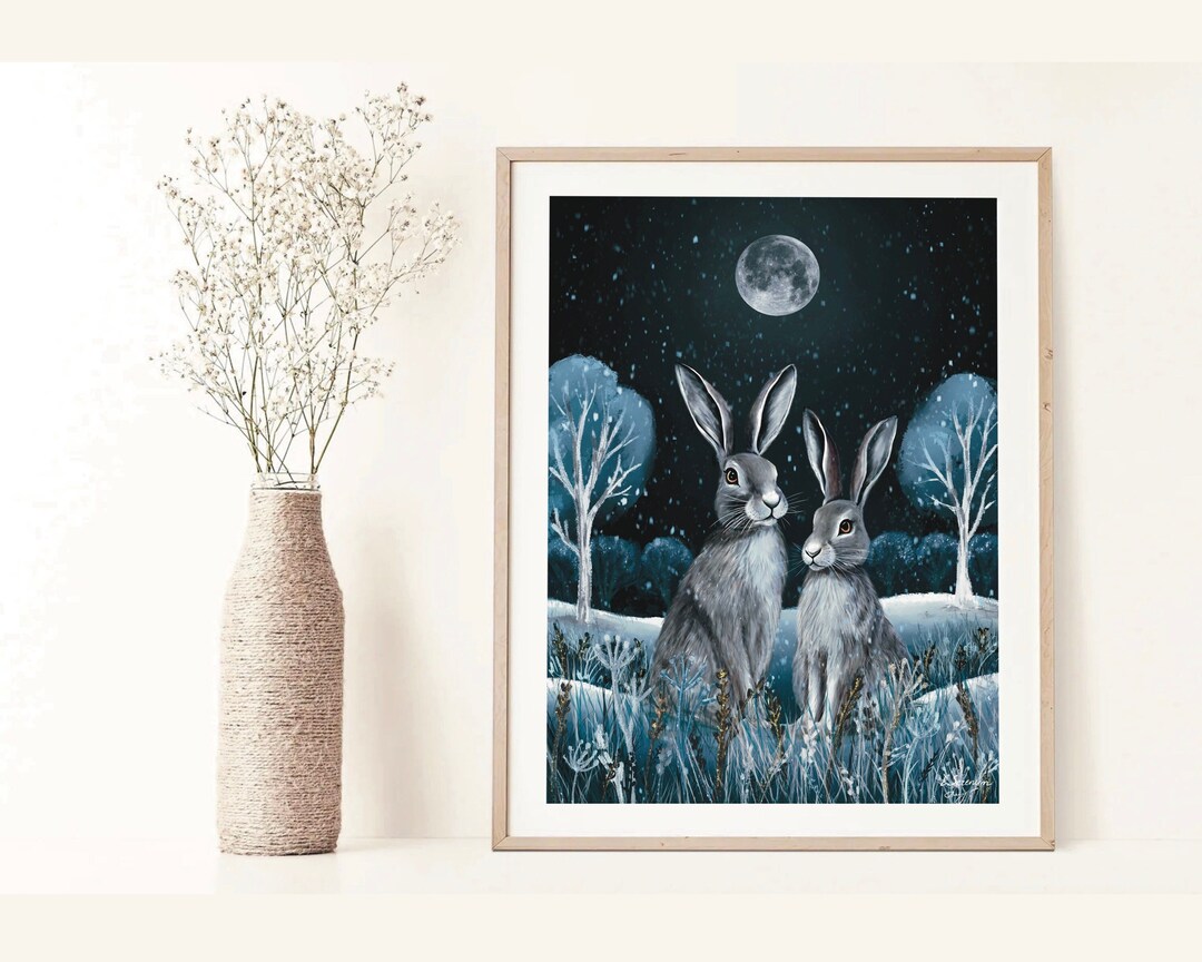 A4 A5 Midnight Hare Couple Art Print - Bunny Art Print - Whimsical ...
