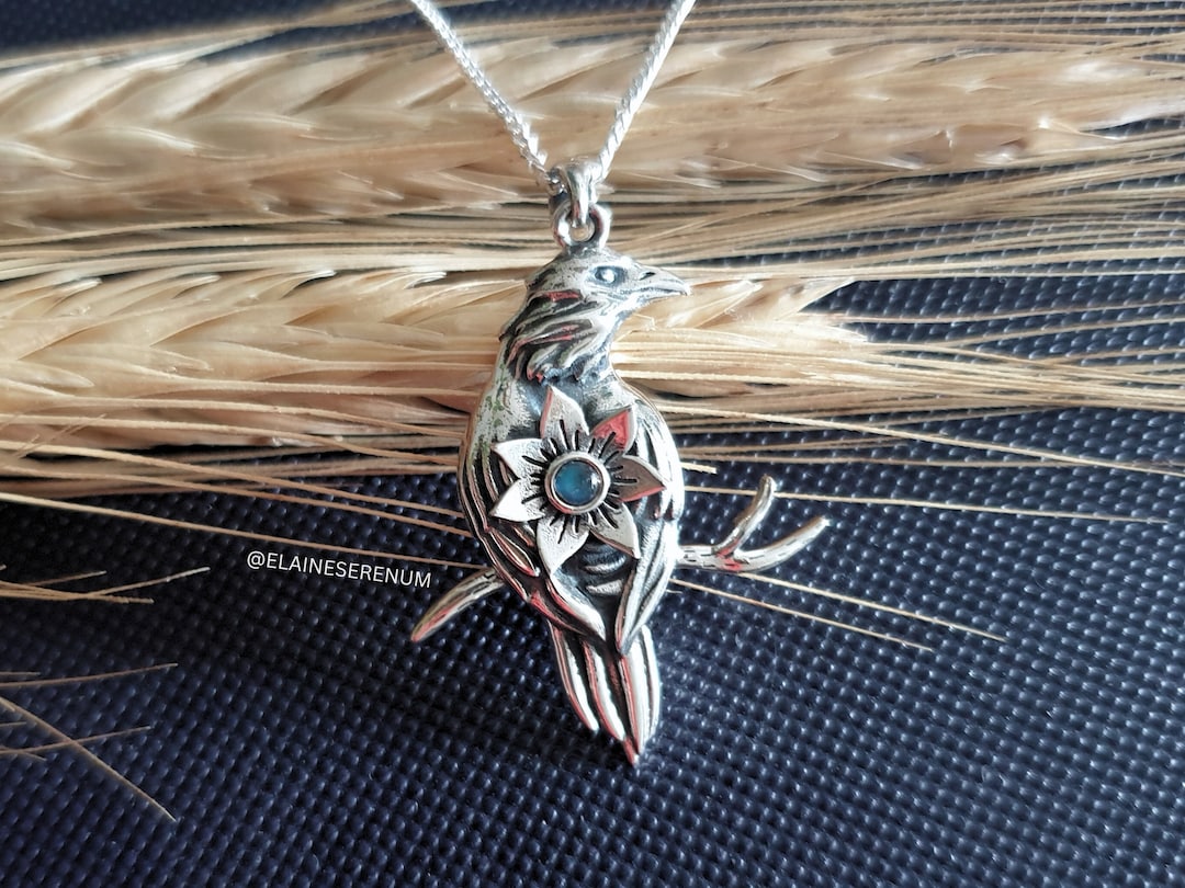 925 Sterling Silver Raven Pendant Natural Moonstone Jewelry Raven Crow ...