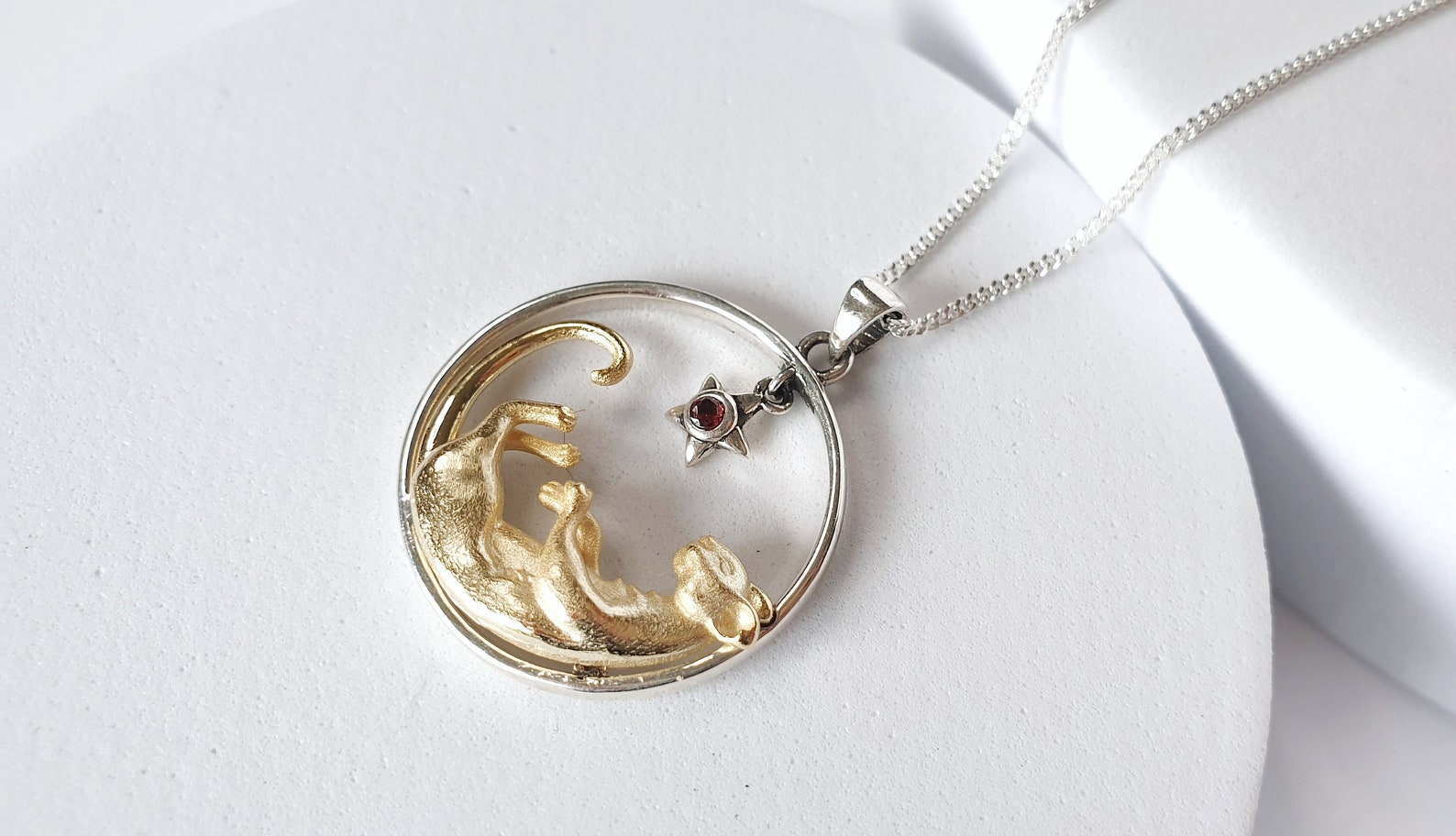 18K Gold and Silver Lioness Pendant - Lion Necklace - Goddess Jewelry ...