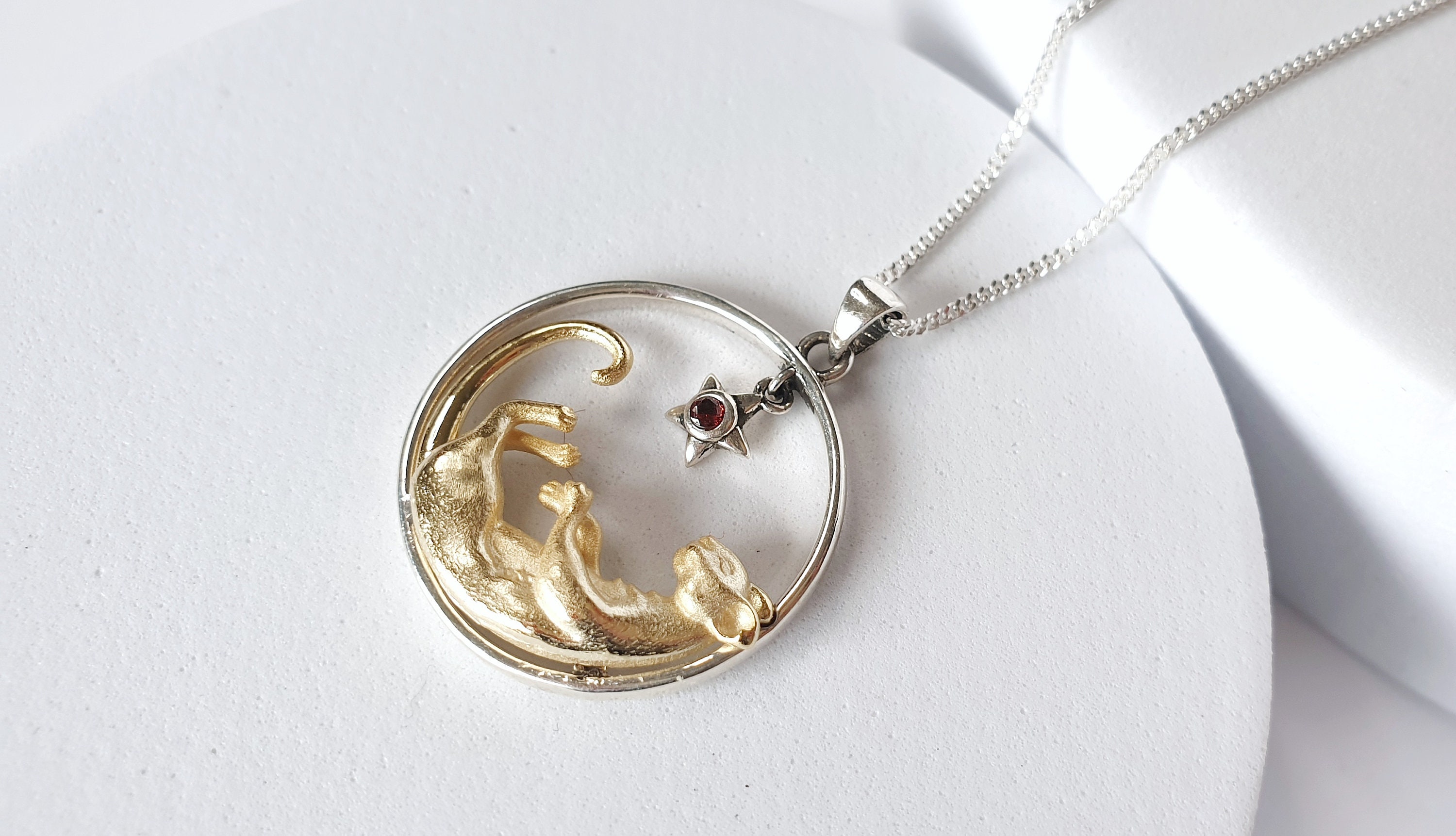 18K Gold and Silver Lioness Pendant - Lion Necklace - Goddess Jewelry ...