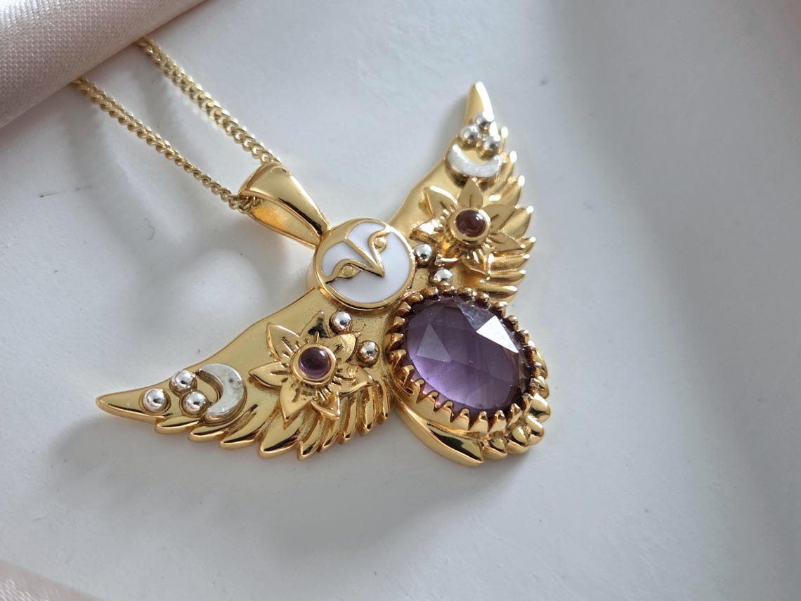 18k Gold Owl Pendant With Amethyst - Natural Amethyst Jewelry -owl ...