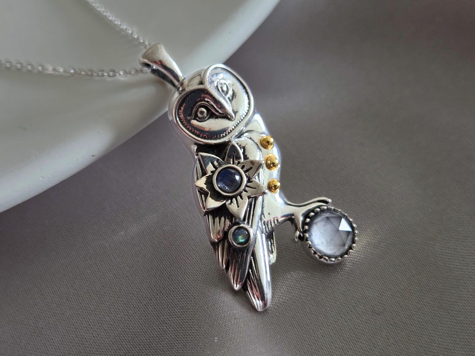 925 Sterling Silver Owl Pendant - Natural Moonstone Jewelry - Gift for ...