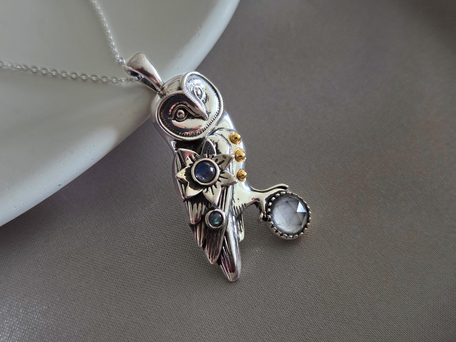 925 Sterling Silver Owl Pendant - Natural Moonstone Jewelry - Gift for ...
