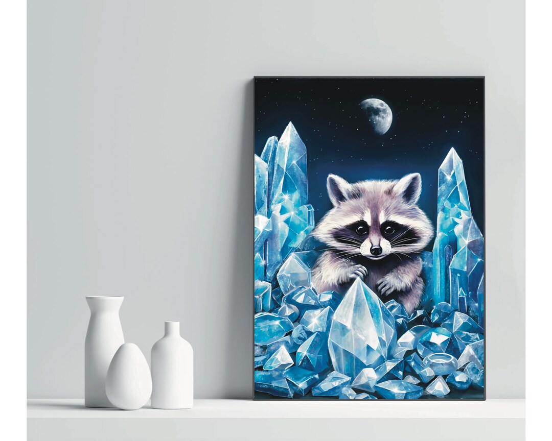 A3 A4 A5 Raccoon in Crystal Cave Print - Cute Raccoon Art - Wildlife ...