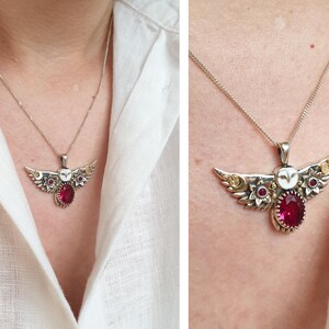 Silver and 18K Gold Owl Pendant - Natural Gemstone Jewelry - Owl ...