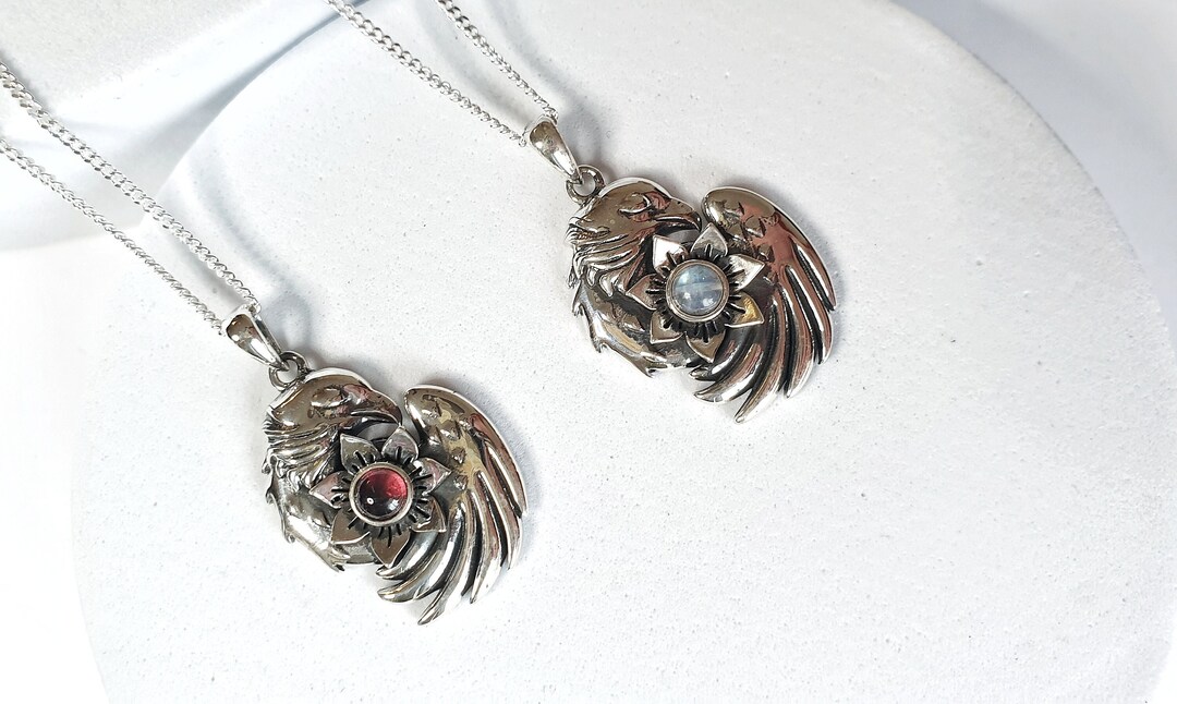 925 Sterling Silver Sleeping Crow Pendant Natural Moonstone Jewelry ...