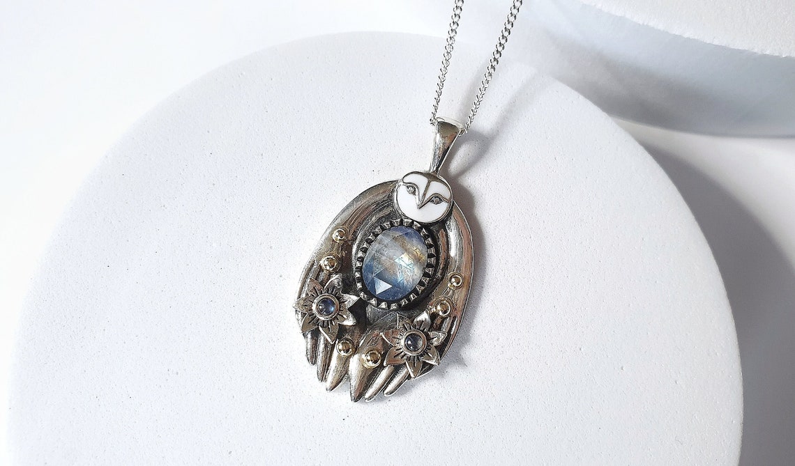 925 Sterling Silver Owl Pendant - Natural Moonstone Jewelry - Gift for ...