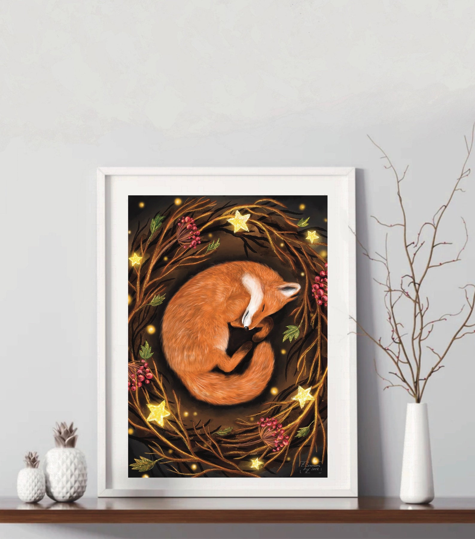 A4 A5 Sleeping Fox Art Print | Fantasy Art Poster | Enchanted Night Art ...