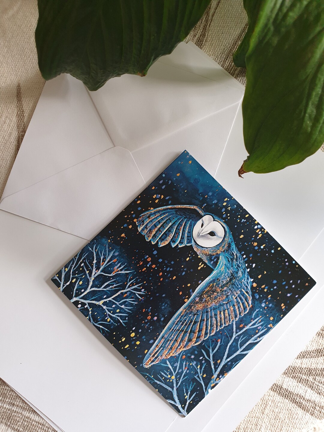 Magic Night Moon Owl Square Greeting Card - Blank Greeting Card - Any ...