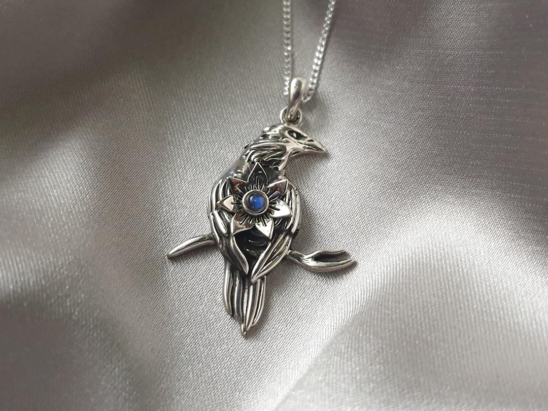 925 Sterling Silver Raven Pendant - Natural Moonstone Jewelry - Raven ...