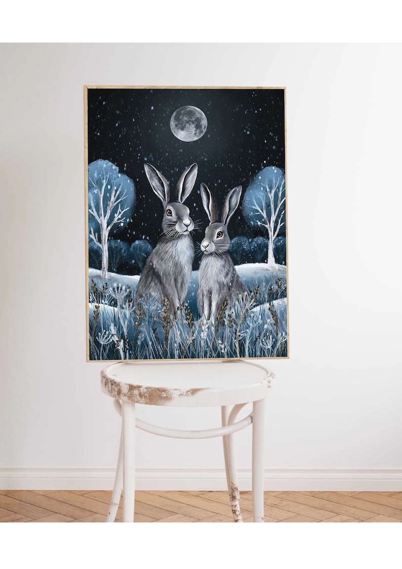 A4 A5 Midnight Hare Couple Art Print - Bunny Art Print - Whimsical ...