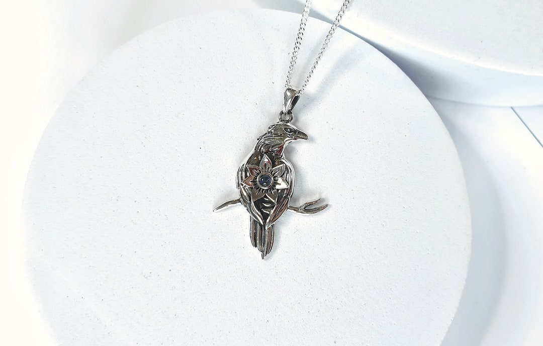 925 Sterling Silver Raven Pendant Natural Moonstone Jewelry Raven Crow ...