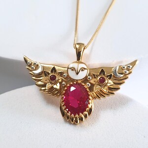 18k Gold Owl Pendant With Ruby - Natural Ruby Jewelry - Owl Necklace ...
