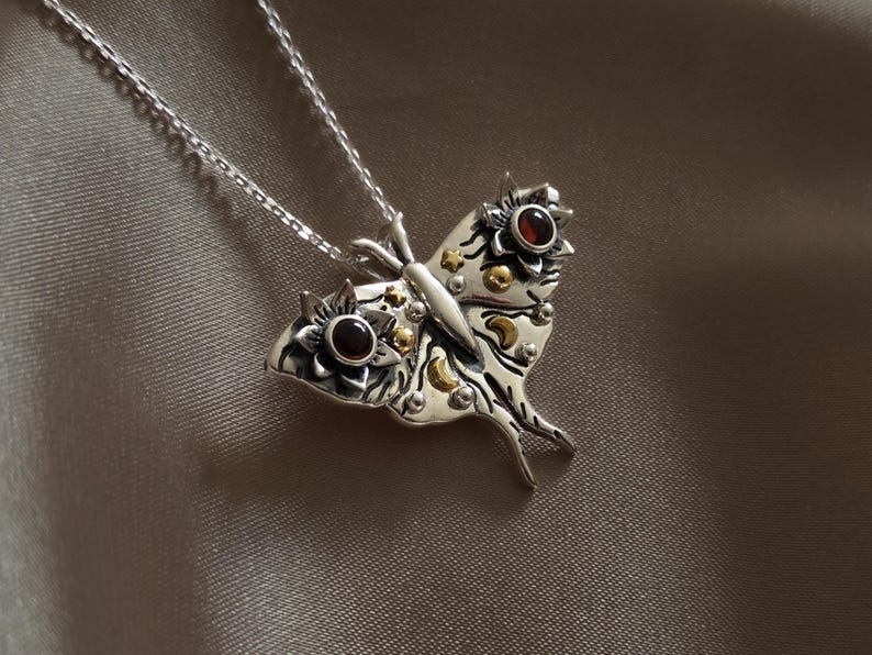 925 Sterling Silver Moth Necklace - Moonstone Amethyst Jewelry - Gift ...