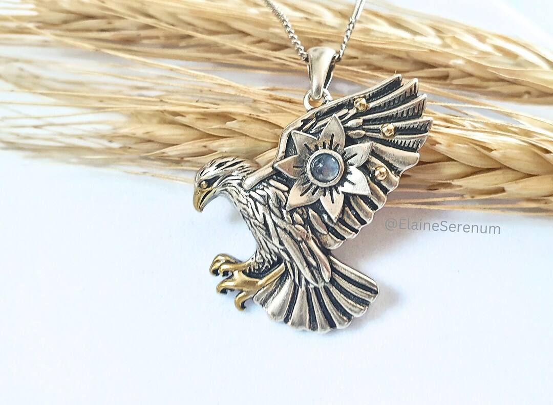 925 Sterling Silver Flying Eagle Pendant Natural Moonstone Jewelry Gift ...