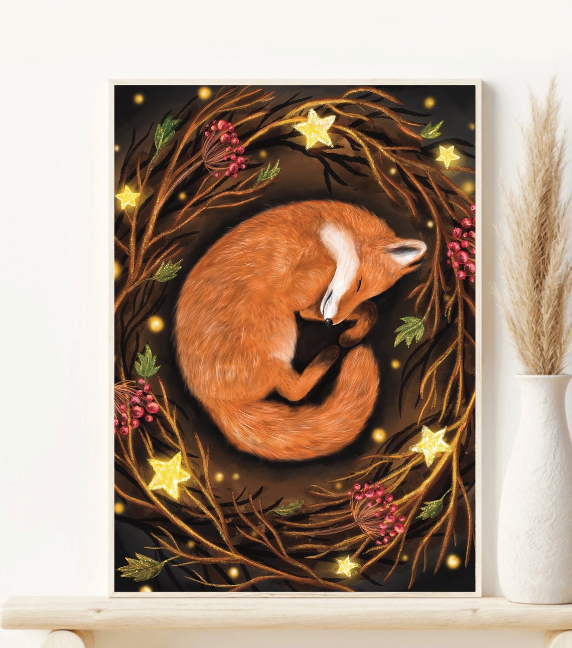 A4 A5 Sleeping Fox Art Print | Fantasy Art Poster | Enchanted Night Art ...