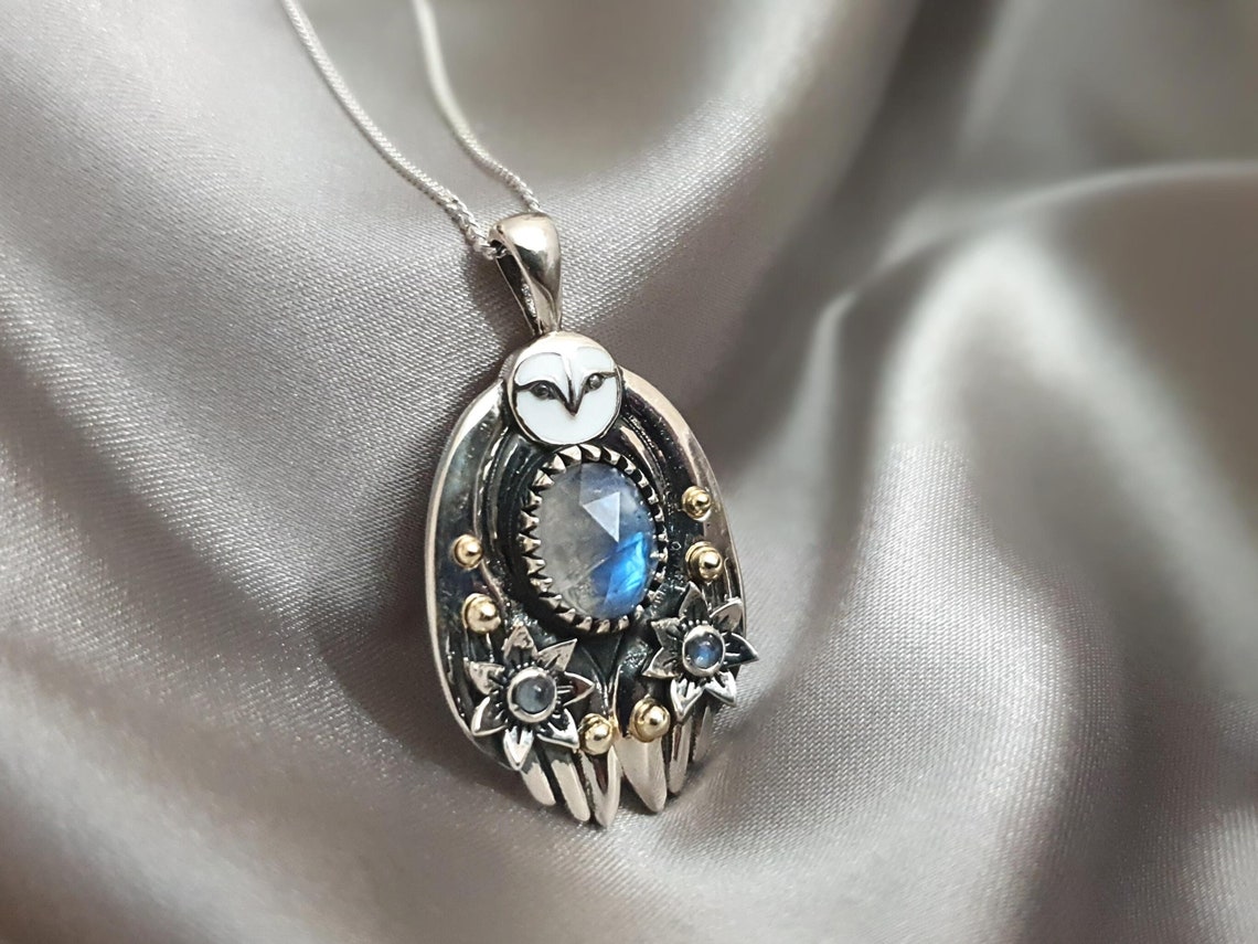 925 Sterling Silver Owl Pendant - Natural Moonstone Jewelry - Gift for ...
