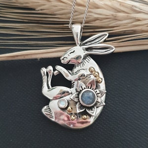 925 Sterling Silver Bunny Pendant Natural Moonstone Jewelry Gift for ...