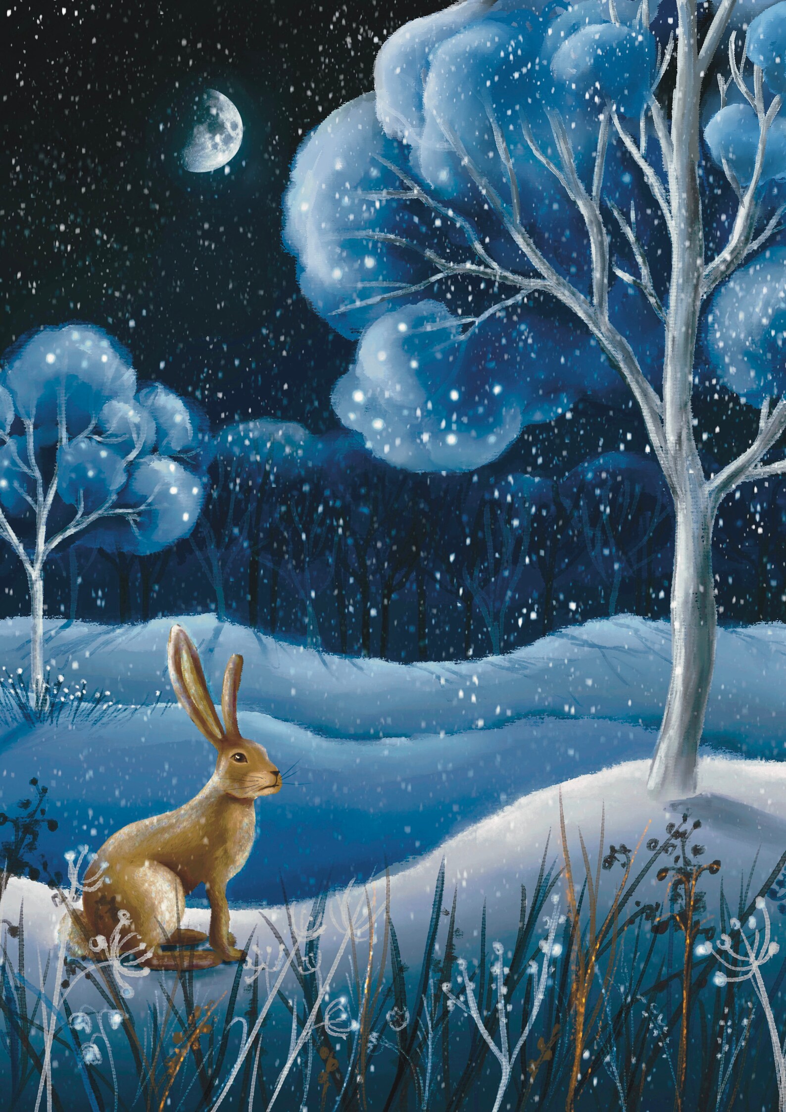 A4 A5 Original Art Print - Winter Forest Hare Art - Cute Rabbit Print ...
