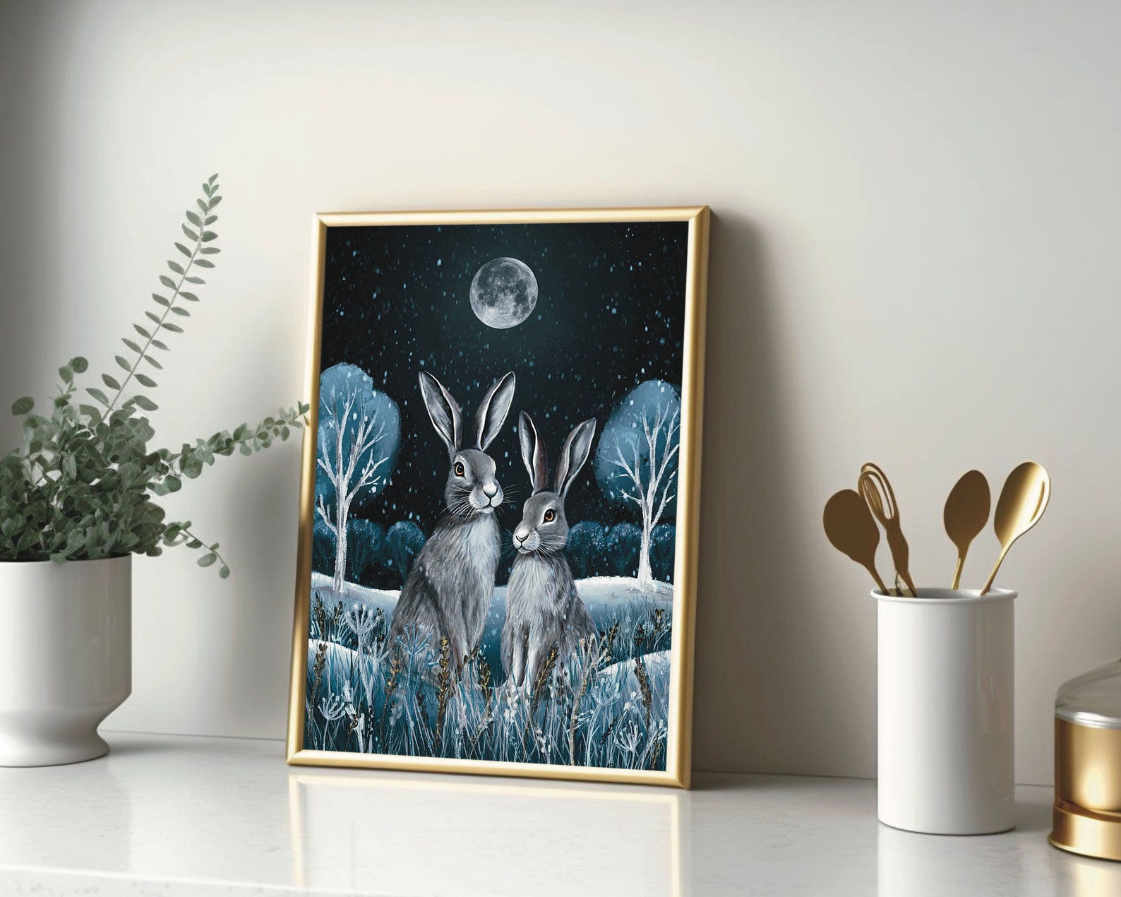 A4 A5 Midnight Hare Couple Art Print - Bunny Art Print - Whimsical ...