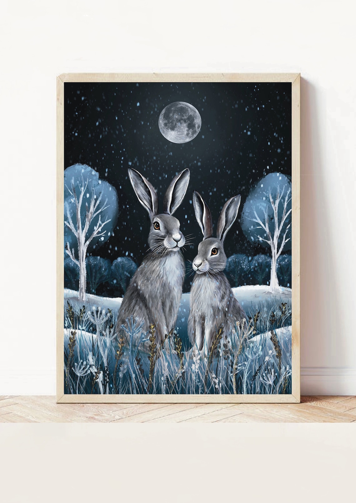 A4 A5 Midnight Hare Couple Art Print - Bunny Art Print - Whimsical ...
