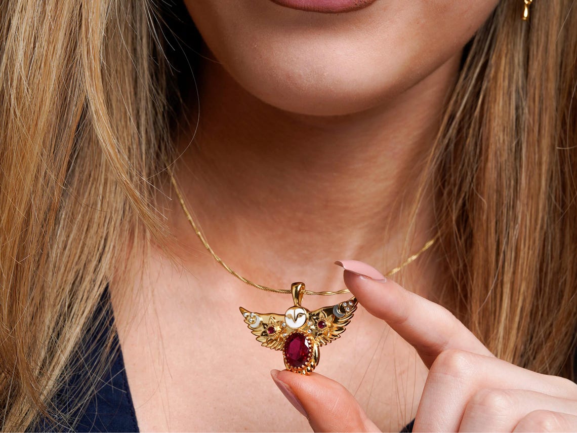 18k Gold Owl Pendant With Amethyst - Natural Amethyst Jewelry -owl ...
