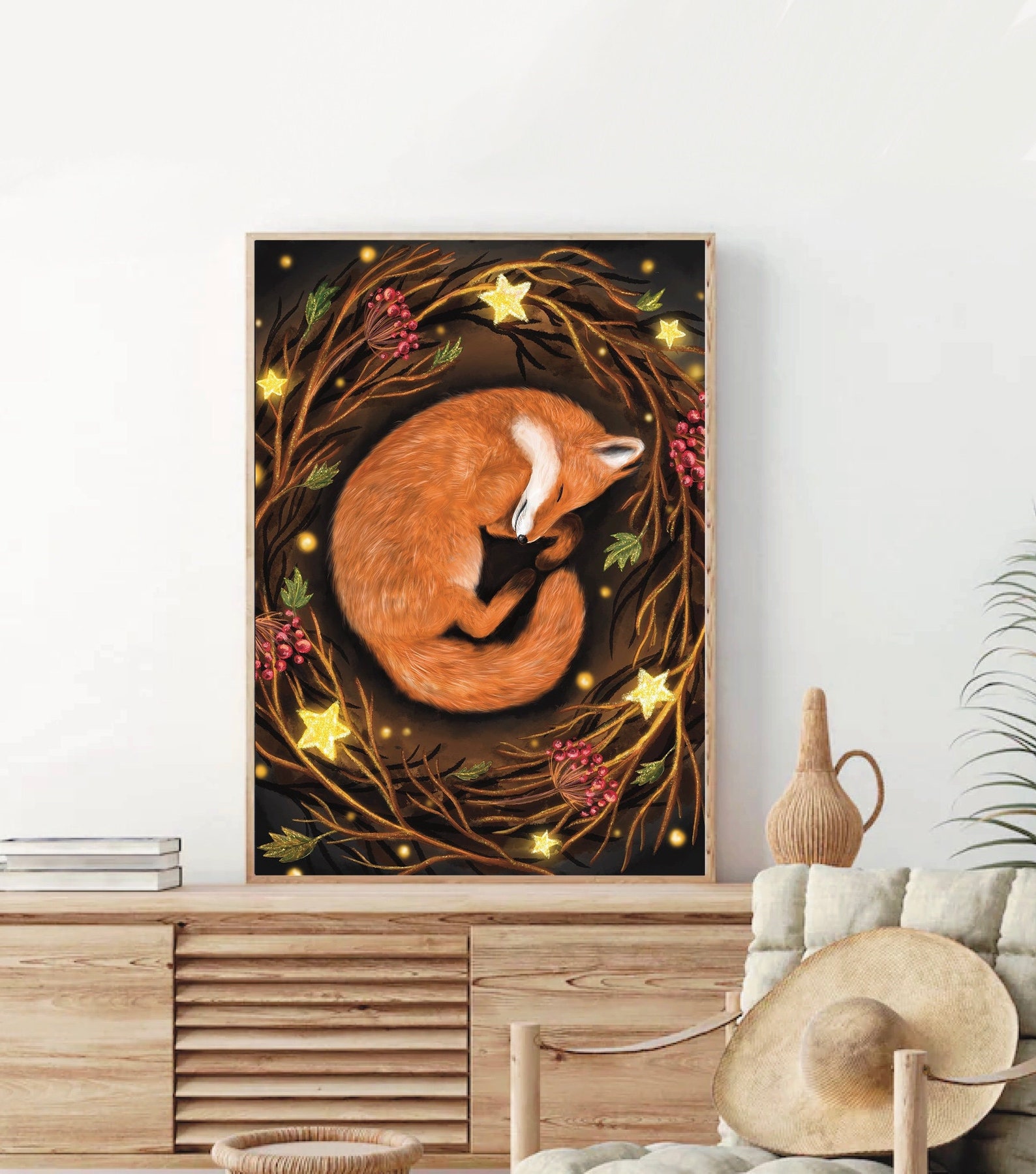 A4 A5 Sleeping Fox Art Print | Fantasy Art Poster | Enchanted Night Art ...