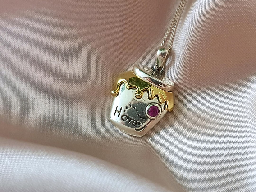 ONE Available! 18k Gold and Silver Honey Jar Pendant - Honey Necklace ...